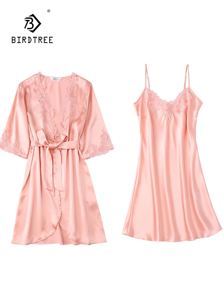 Birdtree 100%Real Silk Sleeping Robe Sling Dress Women 2024 Spring ...