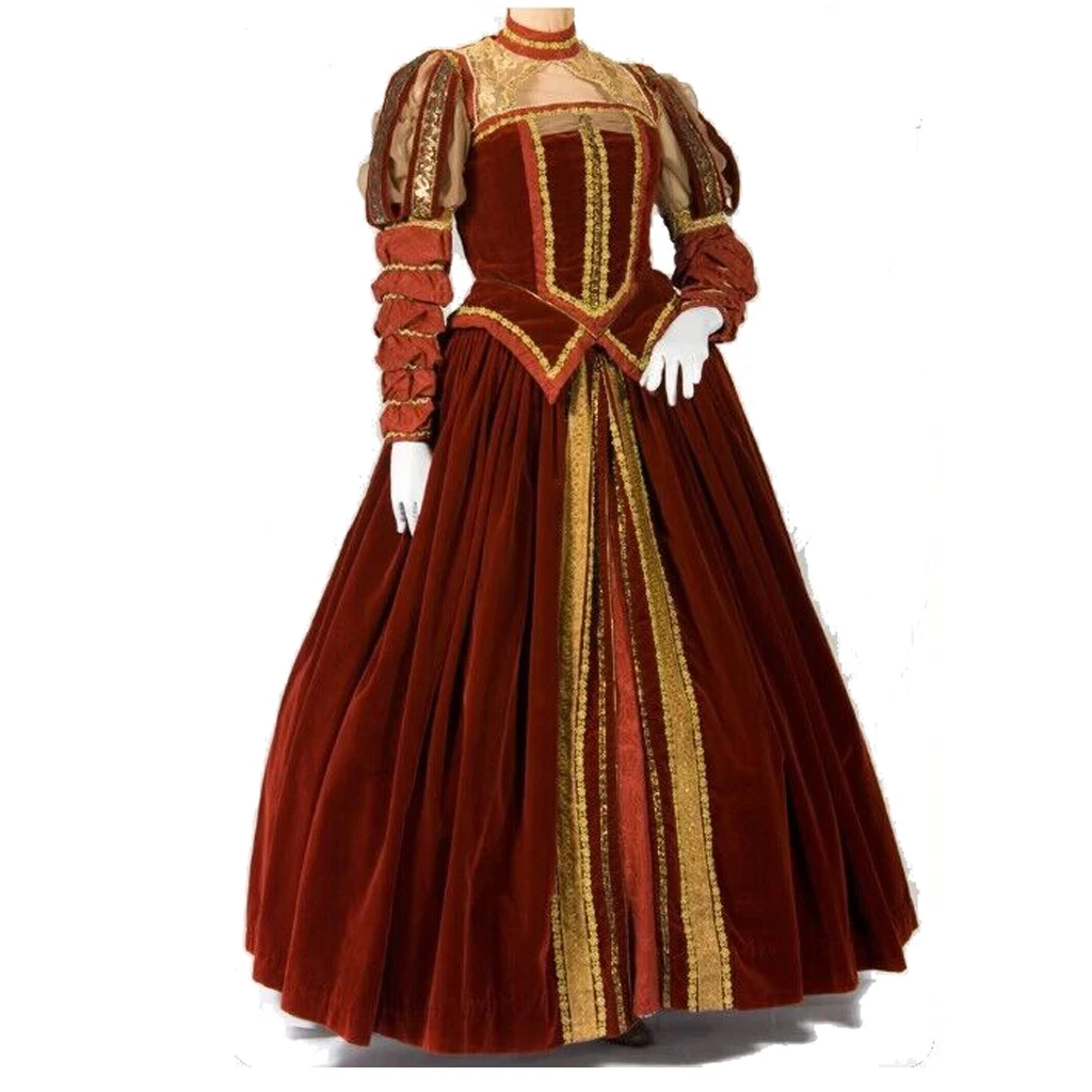 Medieval-Tudor-Elizabeth-Queen-Cosplay-Costume-Red-Velvet-Ball-Gown ...