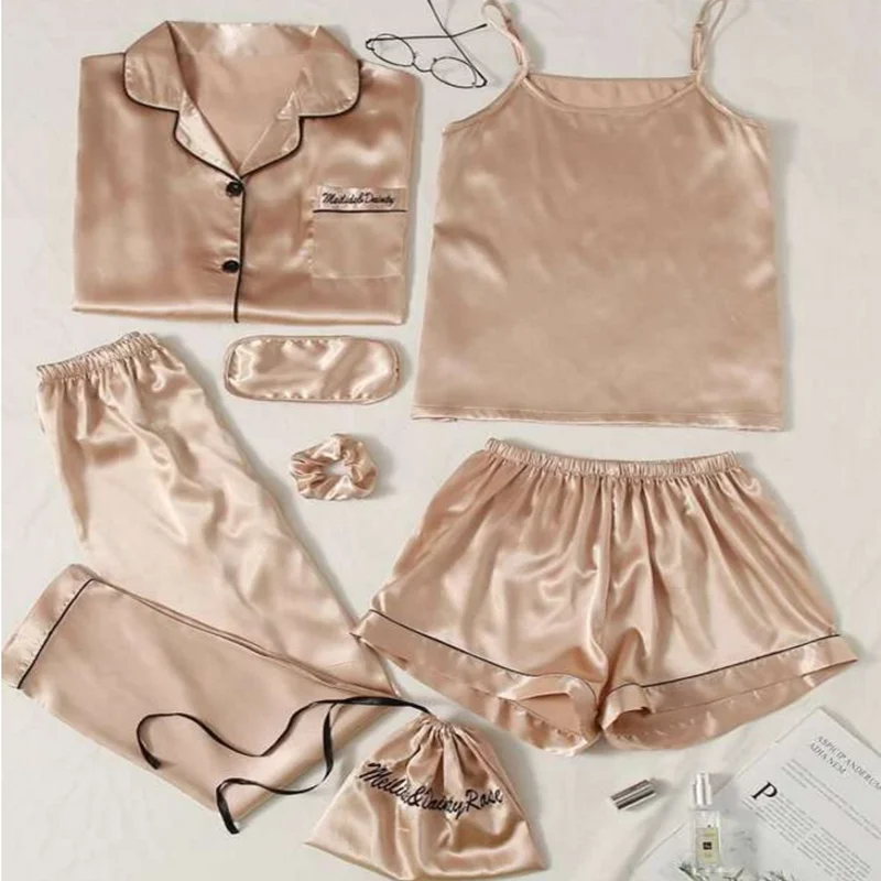 Conjuntos-de-pijamas-de-seda-sint-tica-para-mujer-ropa-de-dormir-s-lida ...