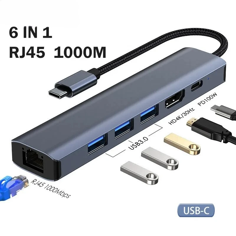 6-in-1-USB-3-0-Hub-Type-C-4K-HDMI-Compatible3-0-Concentrator-Adapter ...