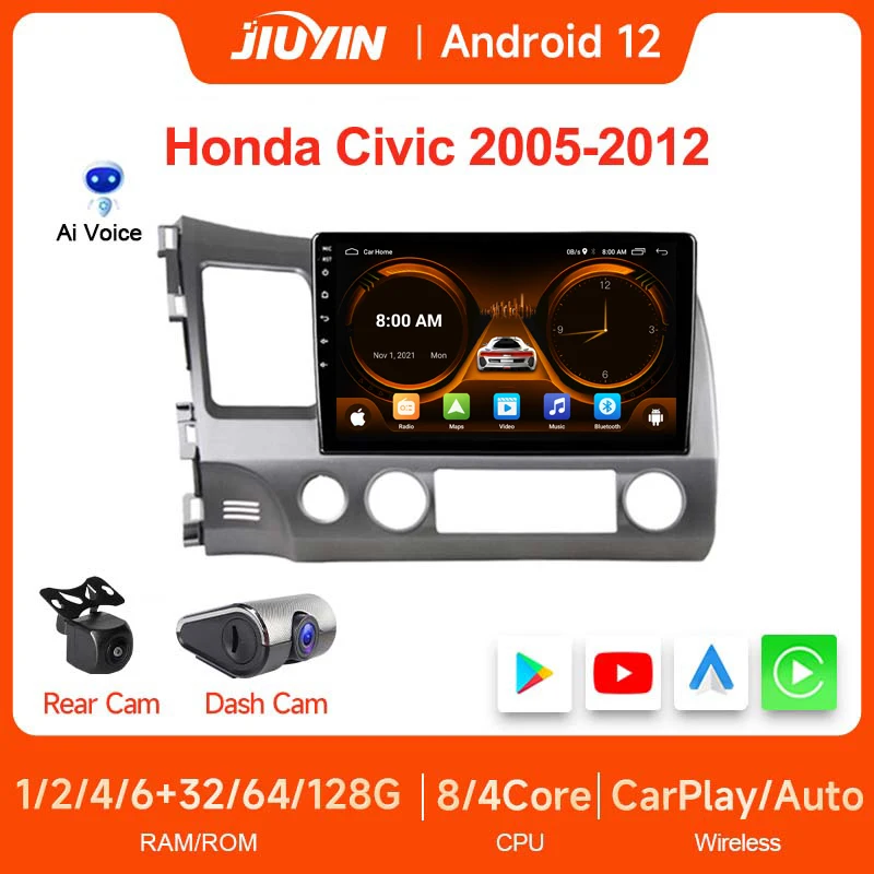 JIUYIN-R-dio-Auto-Android-com-Frame-para-Honda-Civic-2005-2012-Carplay ...