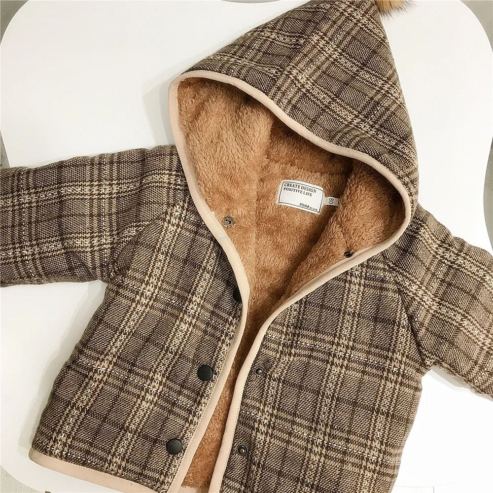 1-7T Toddler Kid Baby Boy Girl Winter Clothes Thick Plush Infant Plaid ...
