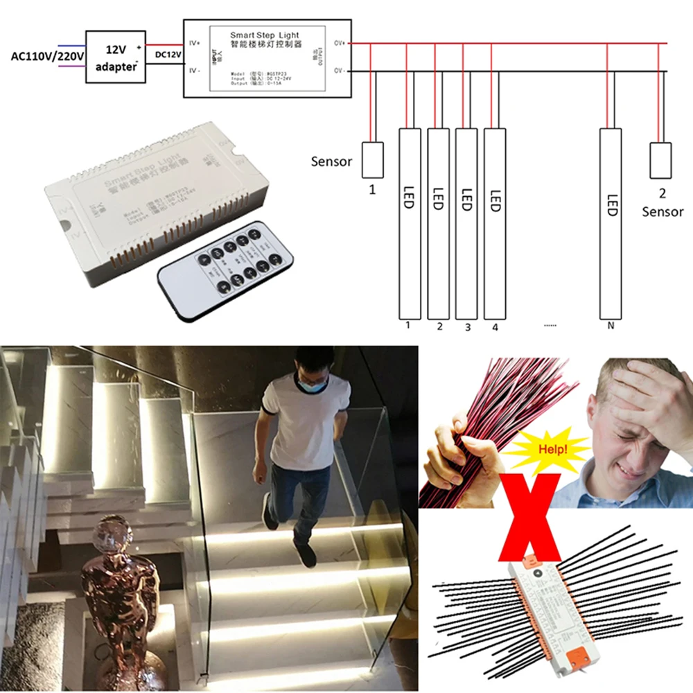 RF-remote-control-PIR-motion-sensor-stair-lighting-controller-mobile ...