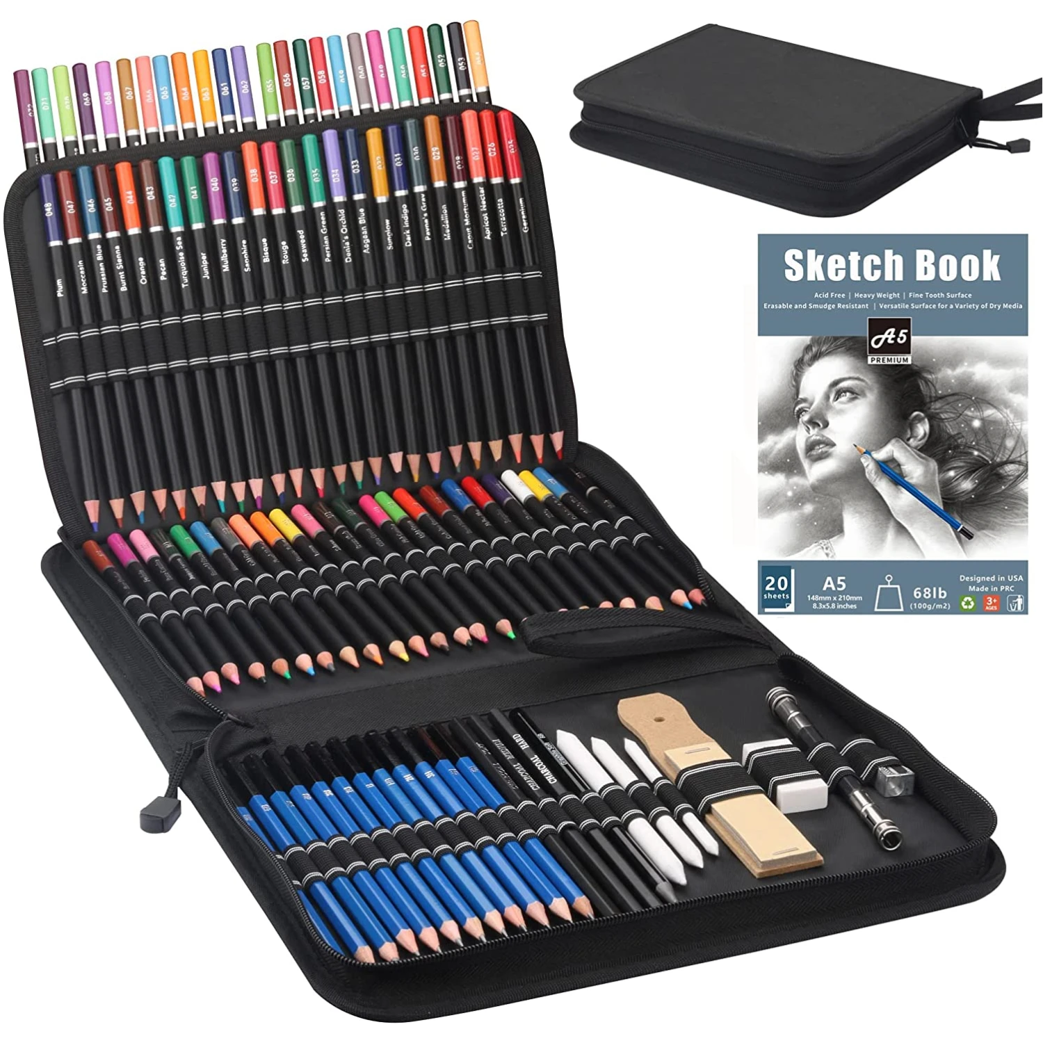 Premium Drawing Pencil Set, Inclui 72 Lápis Coloridos e 24 Sketch Kit ...