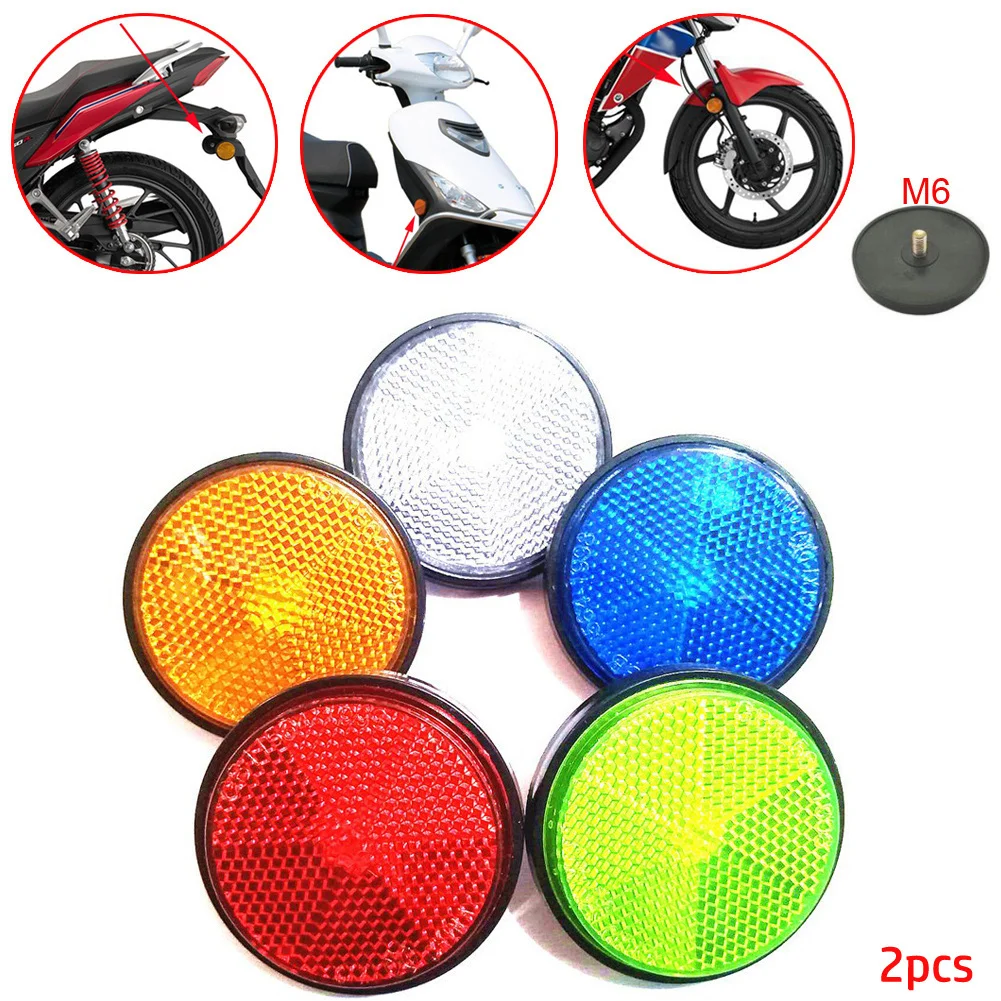 2-Universal-Motorcycle-ATV-Bikes-Scooter-Circular-Reflector-Red-Yellow ...