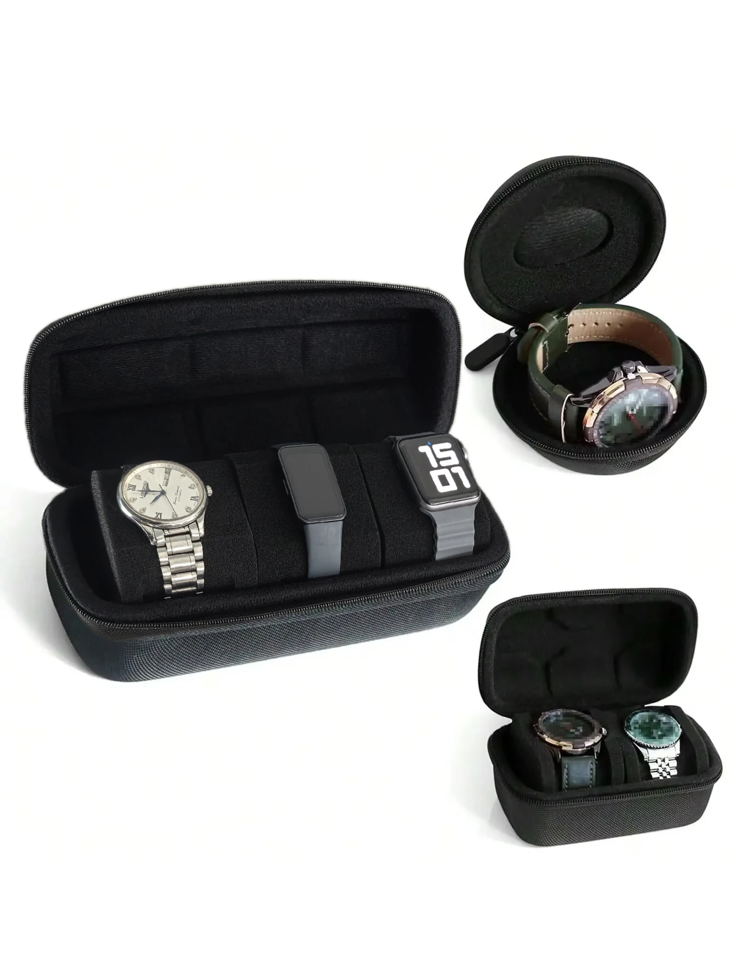 Portable Watch Travel Box Men's Watch Box Black 3 Slots Watch Scroll ...