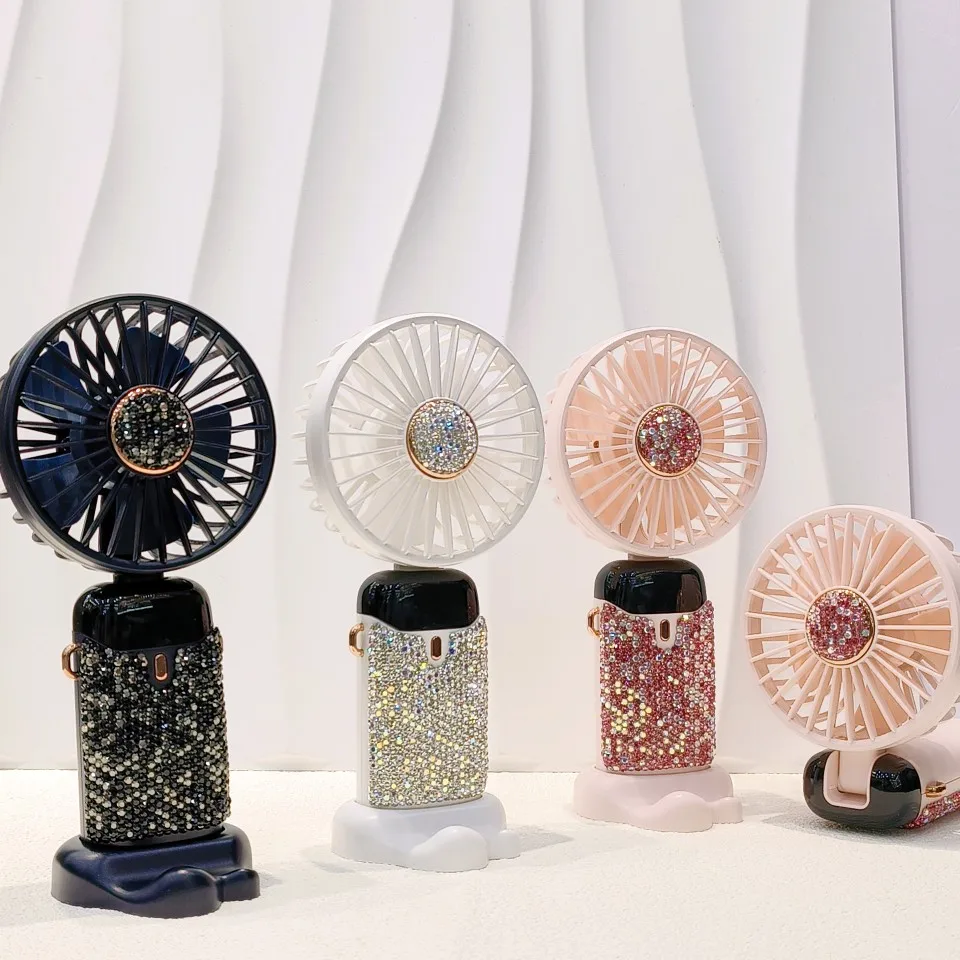New-USB-Handheld-Fan-Mini-Rhinestones-Portable-Folding-LED-Digital ...