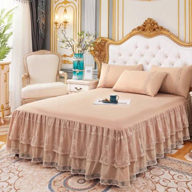 Lace-Bed-Skirt-Luxury-Princess-Girl-Bedspread-Queen-King-Size-Spring ...