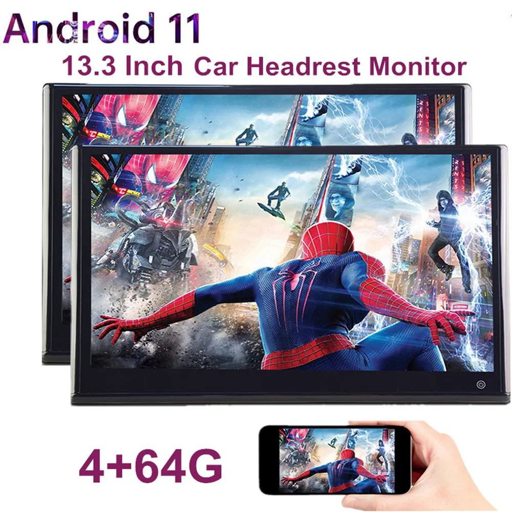 13 Inch Android 11.0 Car Headrest Monitors 4K 1080P Touch Screen Video ...