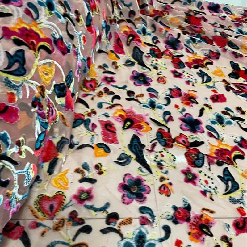 Pink Cloth Colorful Real Velvet Hollow Mulberry Silk Velvet Fabric ...