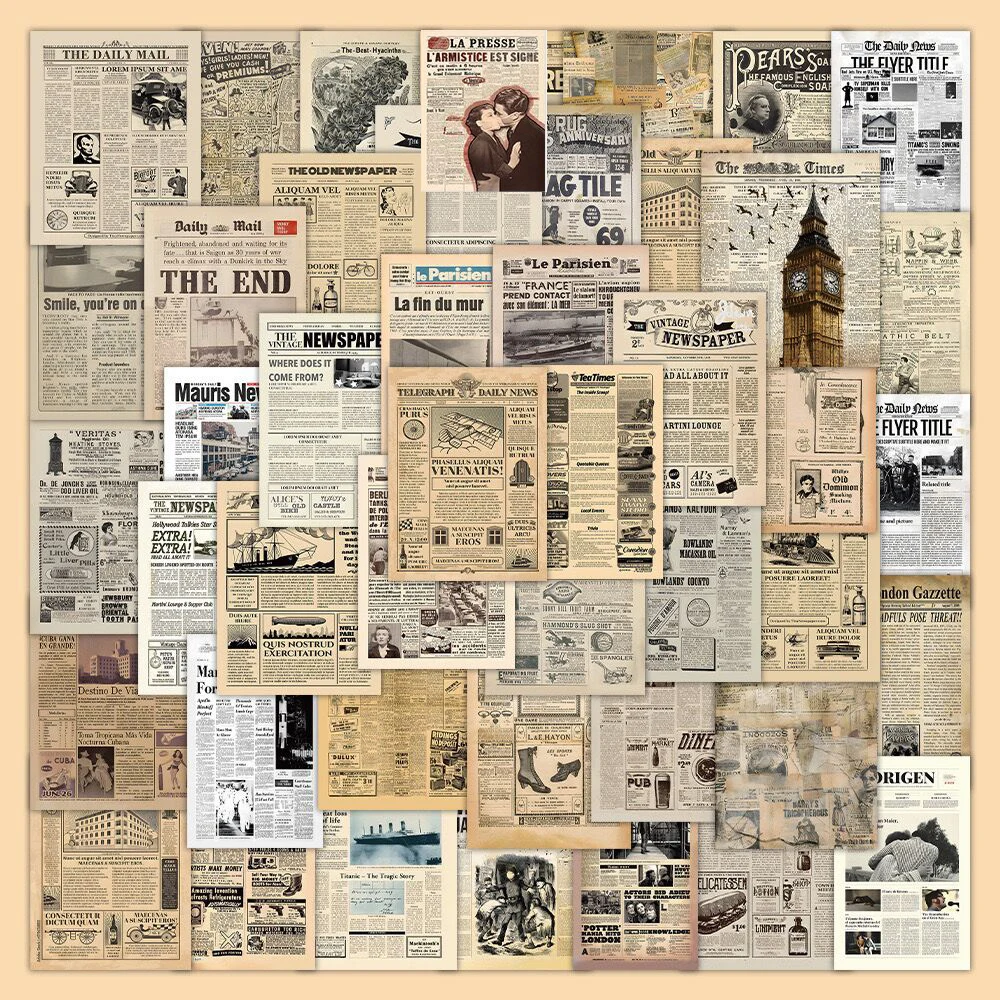 10/30/60pcs Retro Magazine Stickers Vintage Newspaper Poster Decals DIY ...