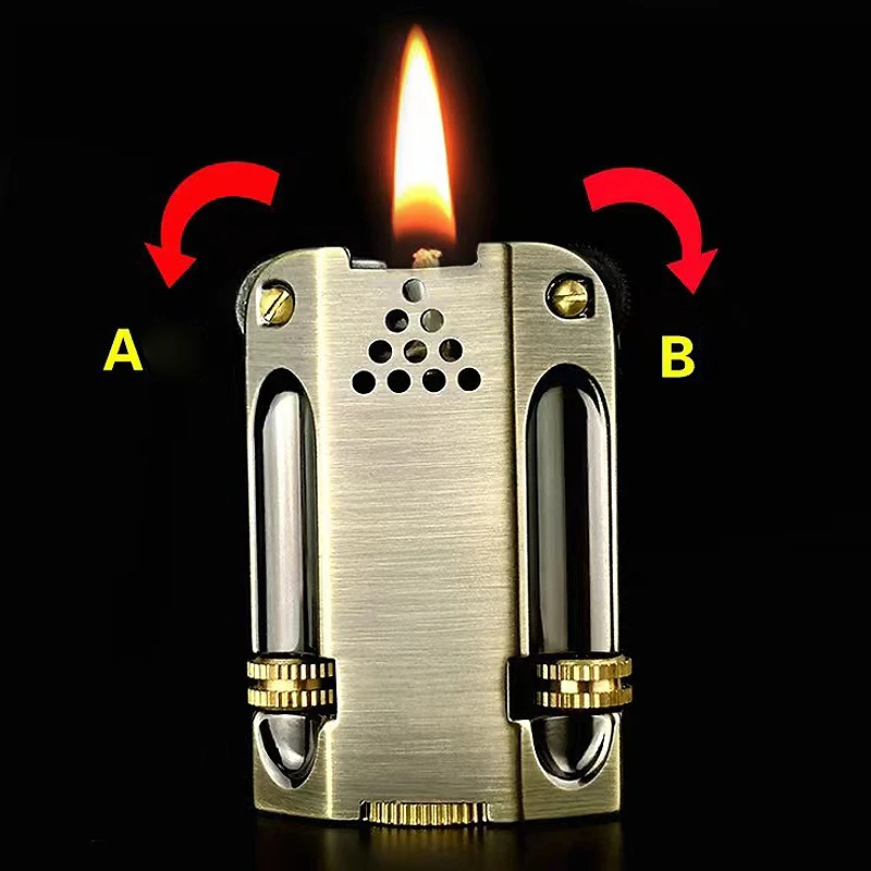 Vintage Zinc Alloy Dual Flint Wheel Ignition Petrol Lighter Men ...