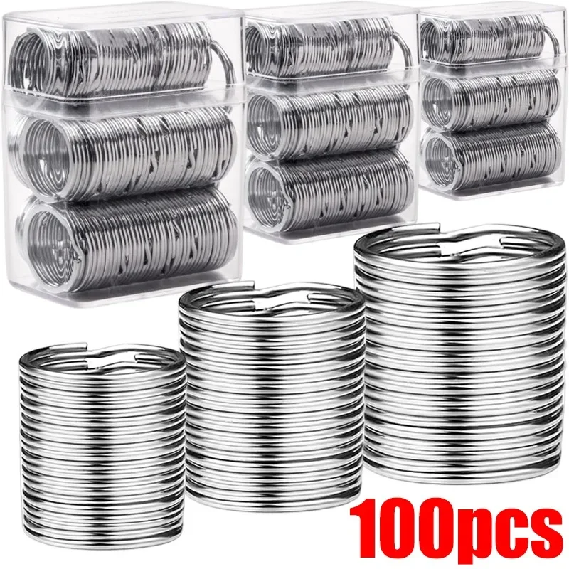 20-100Pcs-Polished-Silver-Keyring-Stainless-Steel-Hole-Flat-Key-Ring ...