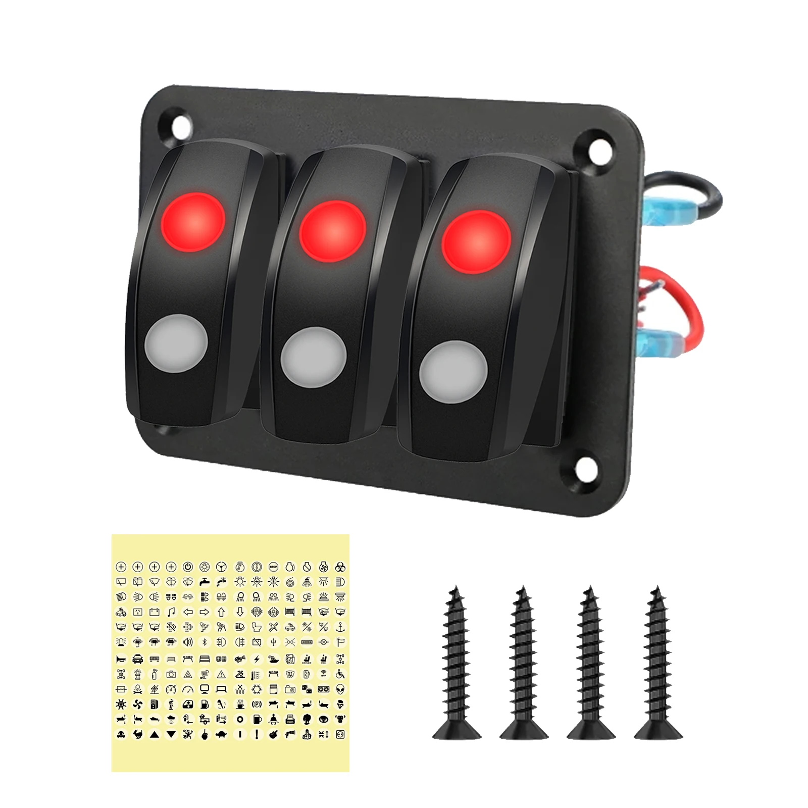 3-Gang-Switch-Panel-7Pins-3-Way-ON-OFF-ON-DPDT-Rocker-Switch-20A-Red ...