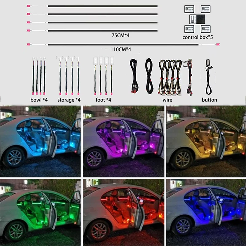 Car Ambient Light RBG 64 Color Acrylic Inlay Hidden Interior Modified ...
