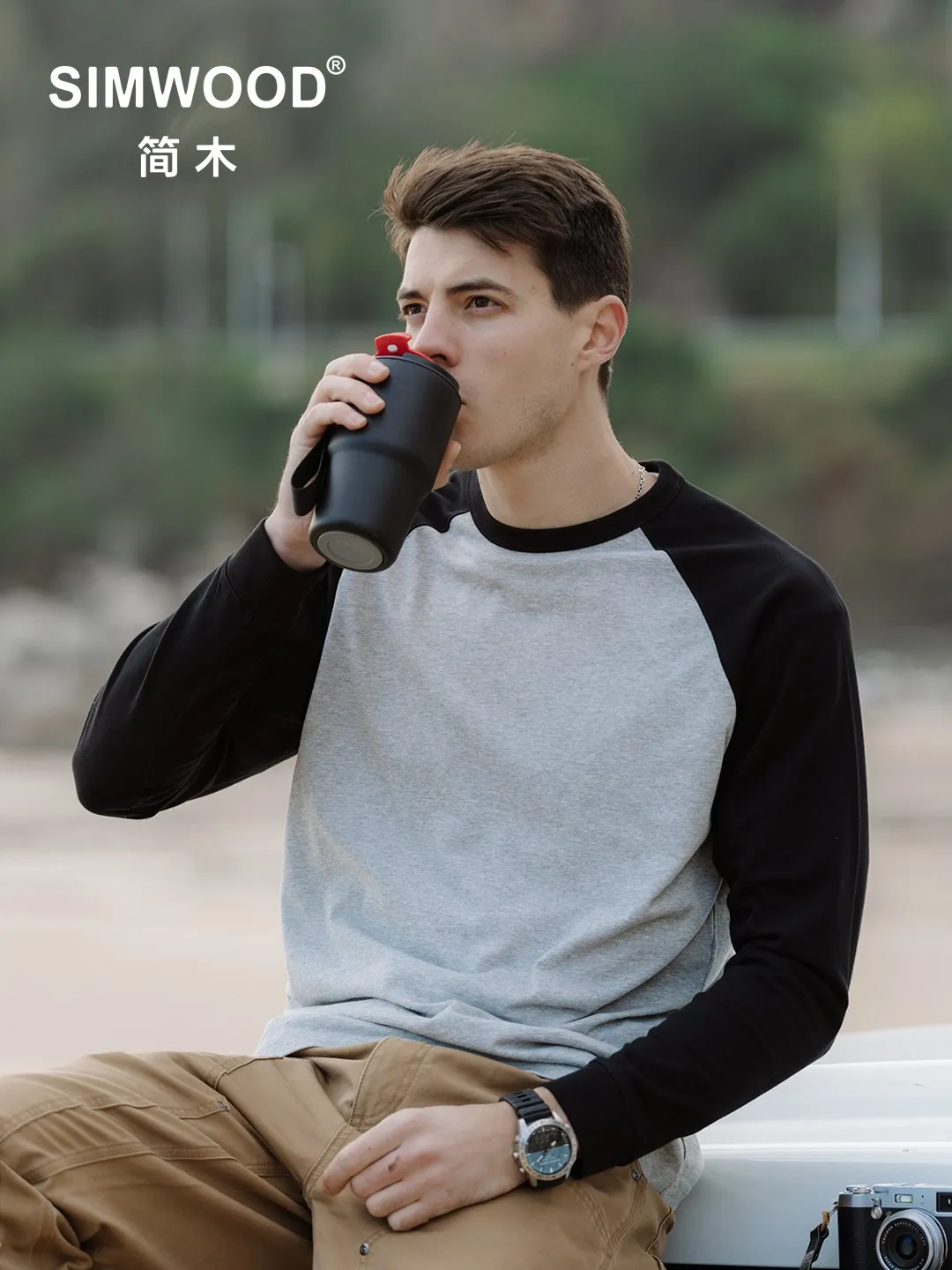 Simwood-2023-primavera-novo-contraste-cor-manga-longa-raglan-t-shirts-homens-oversize-100-algod ...