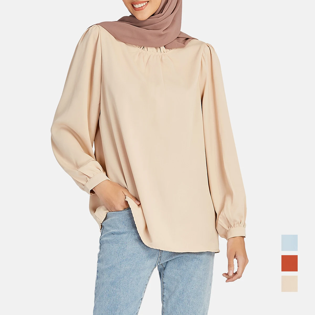Women-Chiffon-Blouse-Long-Sleeve-Ruffles-Collar-Muslim-Ramadan-Shirts ...