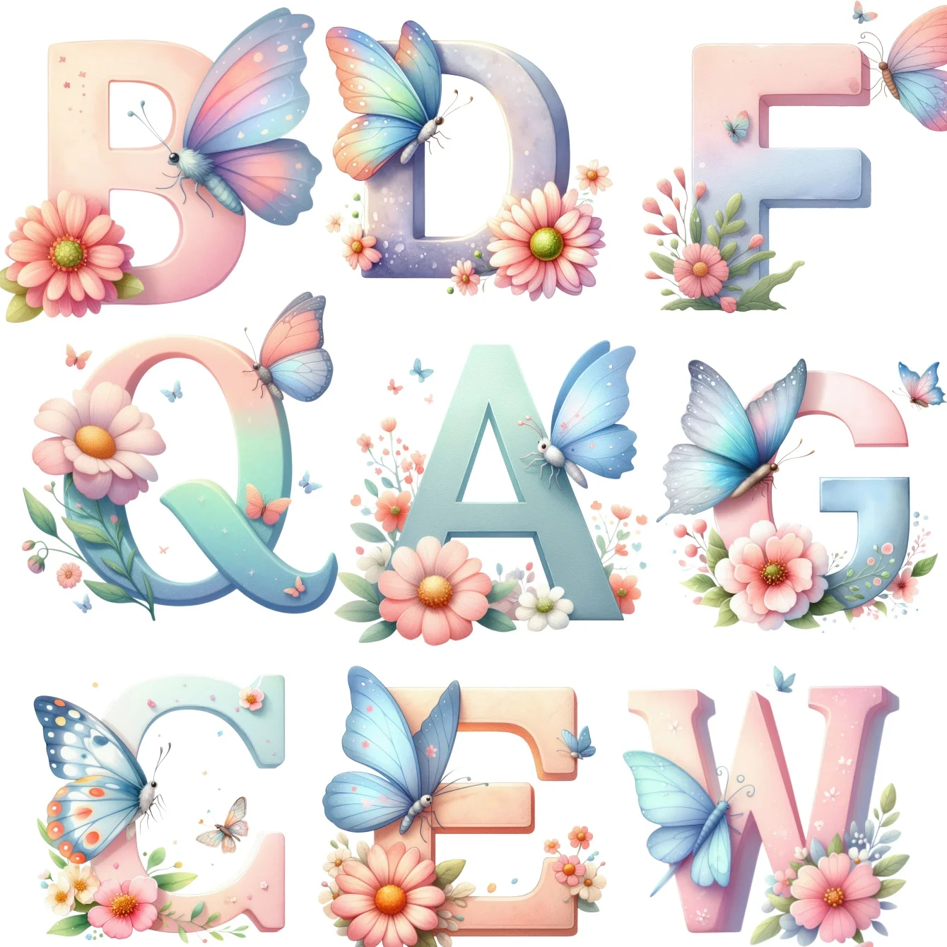 Stickers 26pcs Cartoon Butterfly Flower Alphabet Hand Account ...