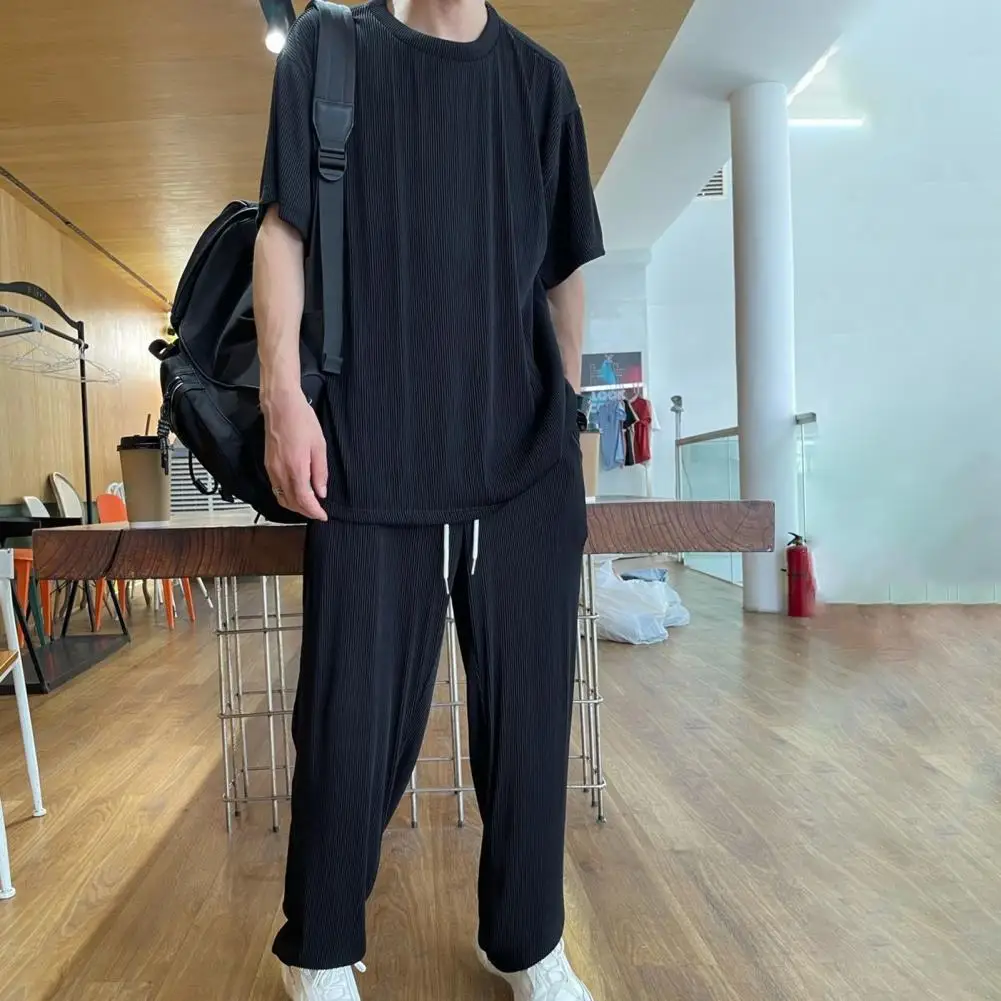 Summer-2-Piece-Set-Men-Solid-Men-s-Clothes-Ice-Silk-Draped-Short-Sleeve ...