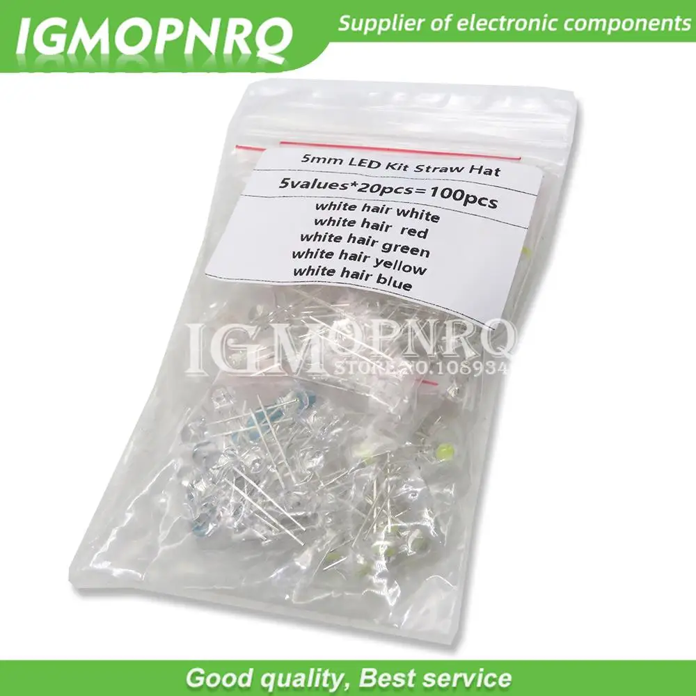 100pcs-MIX-5mm-LED-F5-Assorted-Kit-Straw-Hat-Clear-Warm-White-Green-Red ...