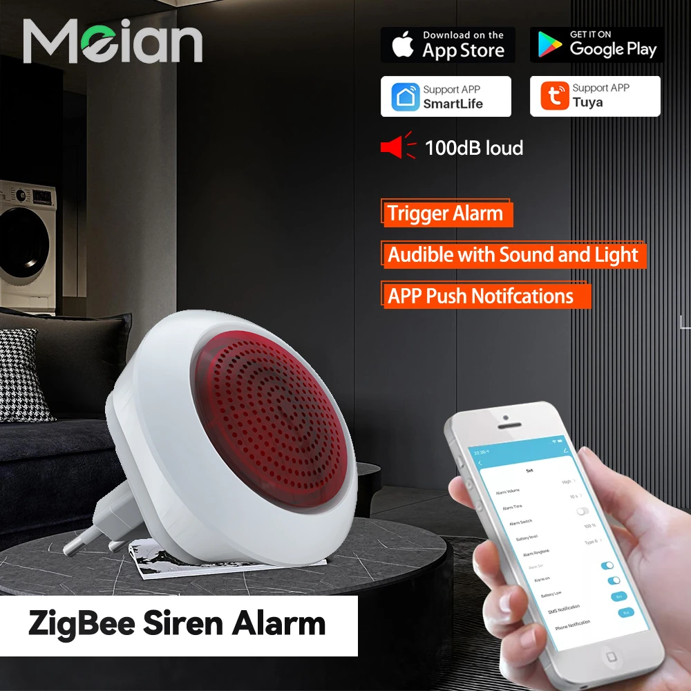 Meian Tuya Zigbee Siren Smart Sound And Light Siren Sensor 100db ...