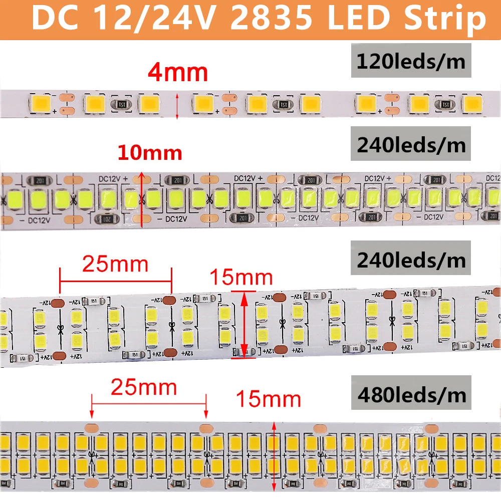 12V-24V-Led-Strip-Lights-SMD-2835-5M-600-1200-2400-Leds-High-Bright ...