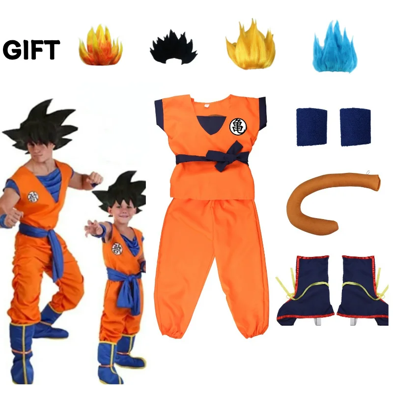 Kids-Adult-Anime-Son-Goku-Costume-Cosplay-With-Blue-Gold-Black-Wig ...