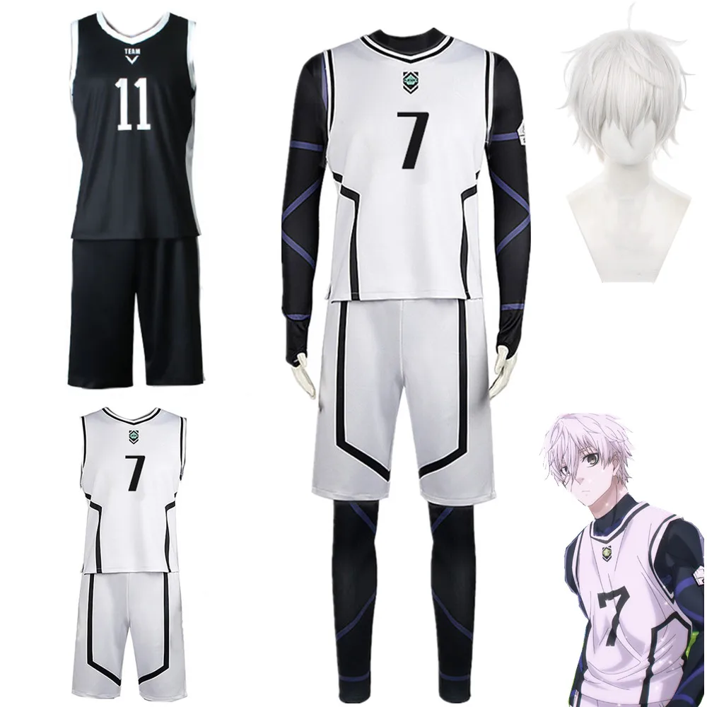 Anime-Blue-Lock-Cosplay-Nagi-Seishiro-Traje-Branco-Preto-Jersey-Futebol ...