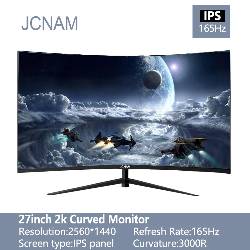 JCNAM 2k Monitor 27inch 165Hz Desktop PC LED Display Gaming Curved Panel Screen Computer LED ...