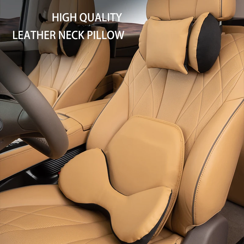 leather-Car-neck-pillow-lumbar-support-For-Ford-BMW-Benz-Audi-tesla ...