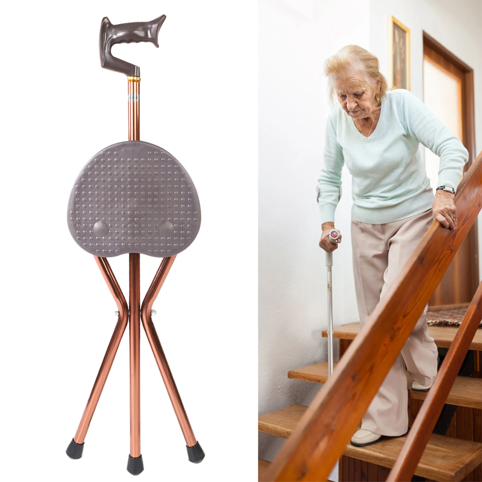 Metal-Portable-Folding-Walking-Stick-Chair-Seat-Stool-Travel-Cane-Chair ...