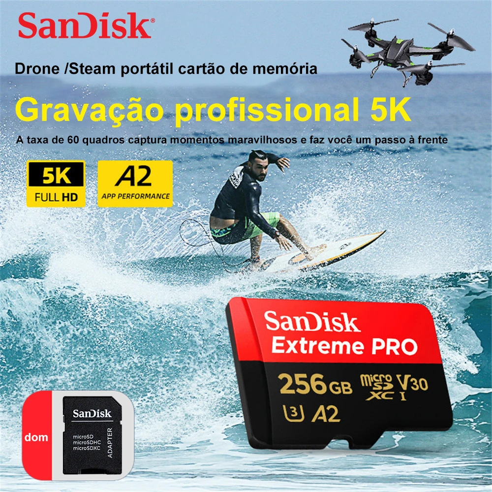 Sandisk extrema pro cartão 512gb cartão micro sdxc UHS I sdxc 128gb 256gb 64gb u3 v30 tf cartão ...