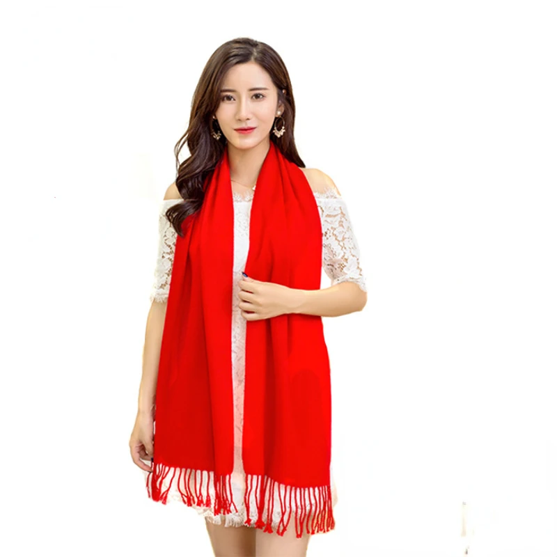 Bufanda-roja-festiva-para-mujer-chal-largo-diadema-de-180x30cm-Foulard ...