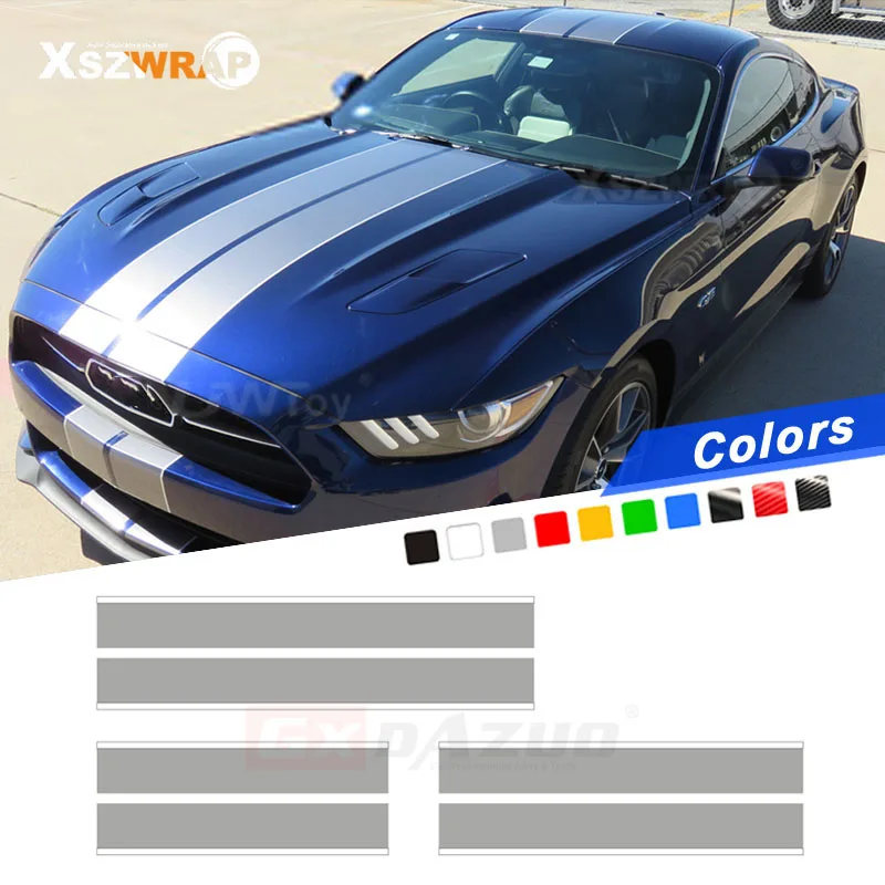 Blue Mustang With Racing Stripes