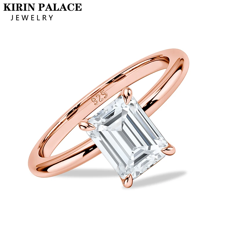 Kirin-Palace-750-18K-Ring-Rose-Gold-Created-Emerald-Cut-Moissanite-Ring ...