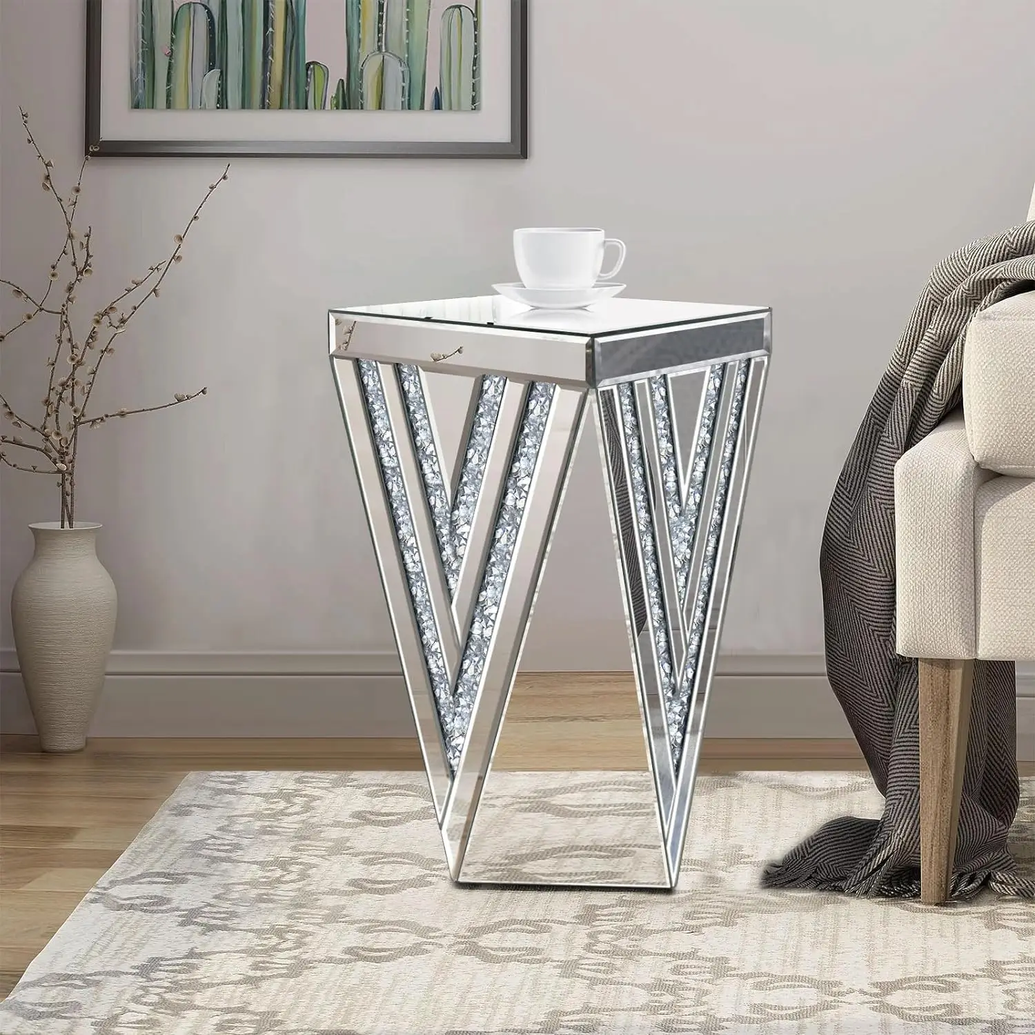 Silver-Mirrored-End-Table-Gorgeous-Side-Table-with-Crystal-Inlay-Small ...