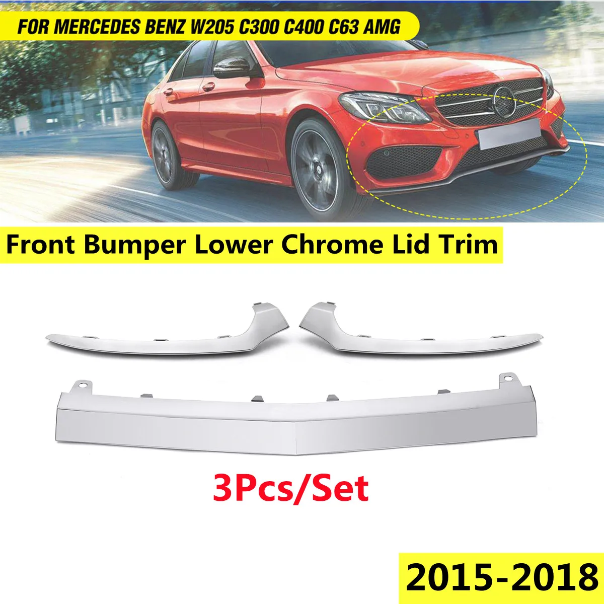 Bumper-Spoiler-For-Mercedes-W205-AMG-C300-C250-AMG-2015-2018-Chrome ...