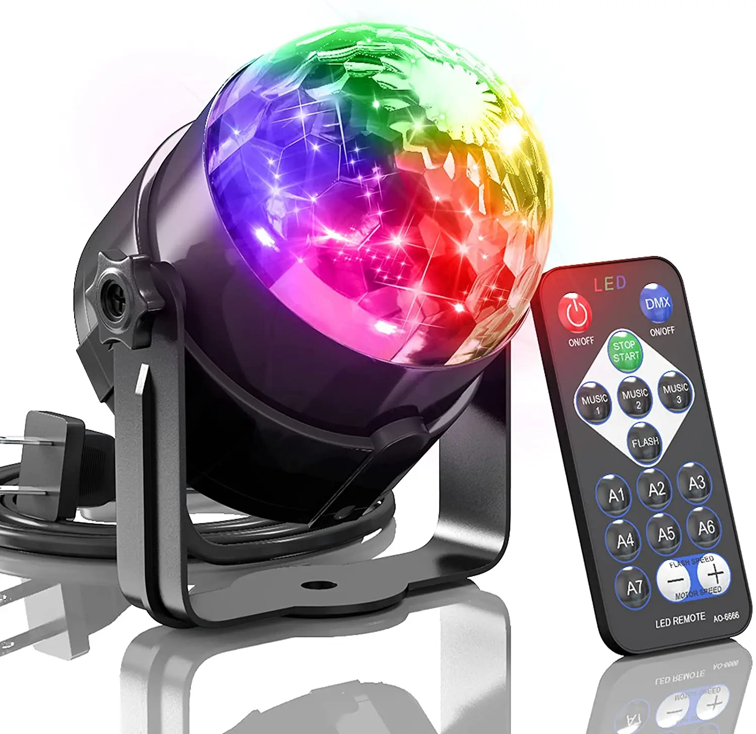 Sound Activated Rotating Disco Ball DJ Party Lights 3W 3 LED RGB LED ...