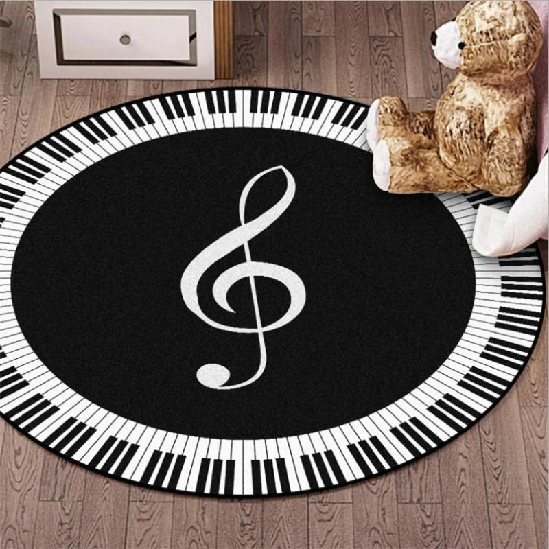 Piano-Note-Round-Carpet-Black-and-White-Music-Notes-Symbols-Pattern-Non ...