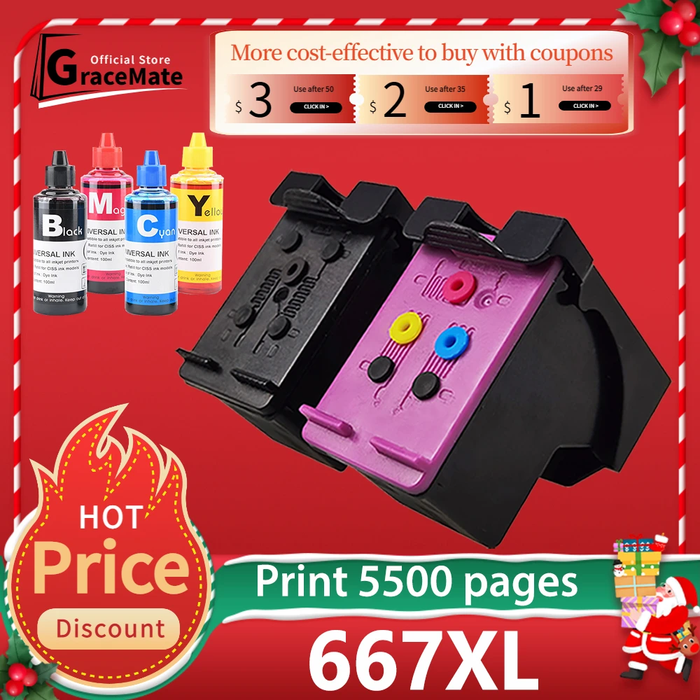 Cartucho de tinta 667XL Compatible con impresora HP 667 HP667 Deskjet ...