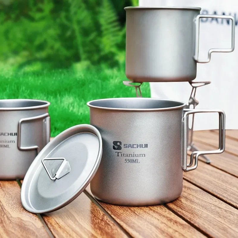 Ultralight Titanium Cup With Lid Portable Outdoor Camping Picnic Water ...