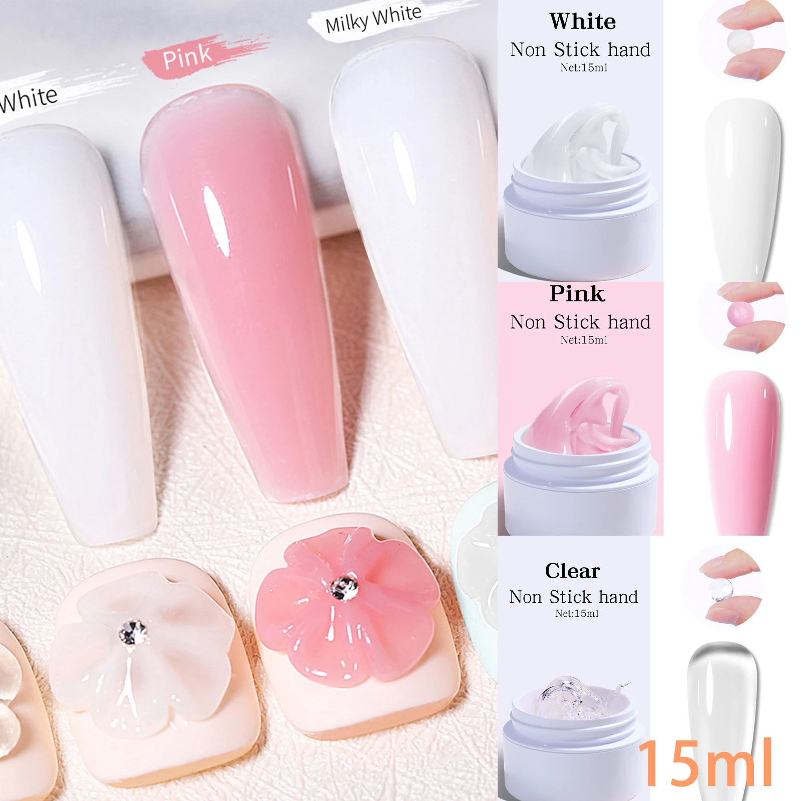 Quick-Extension-Gel-White-Clear-Poly-Nail-Gel-Acrylic-UV-Gel-Soak-Off ...