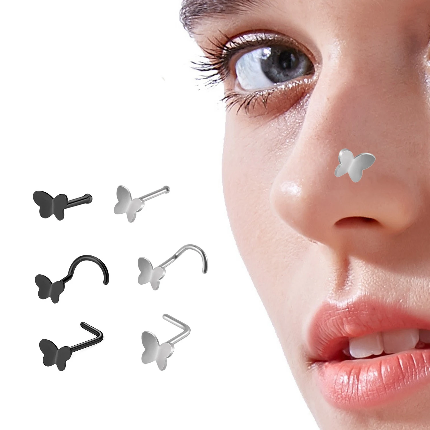 1PC-Women-s-Fashion-Stainless-Steel-Nose-Studs-Butterfly-Multicolor ...