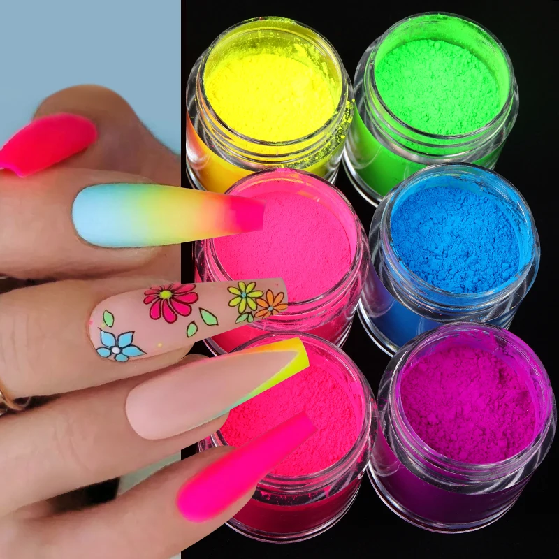 9-Pcs-Set-Fluorescent-Pigment-Powder-Nail-Art-Decorations-Rainbow-Nails ...