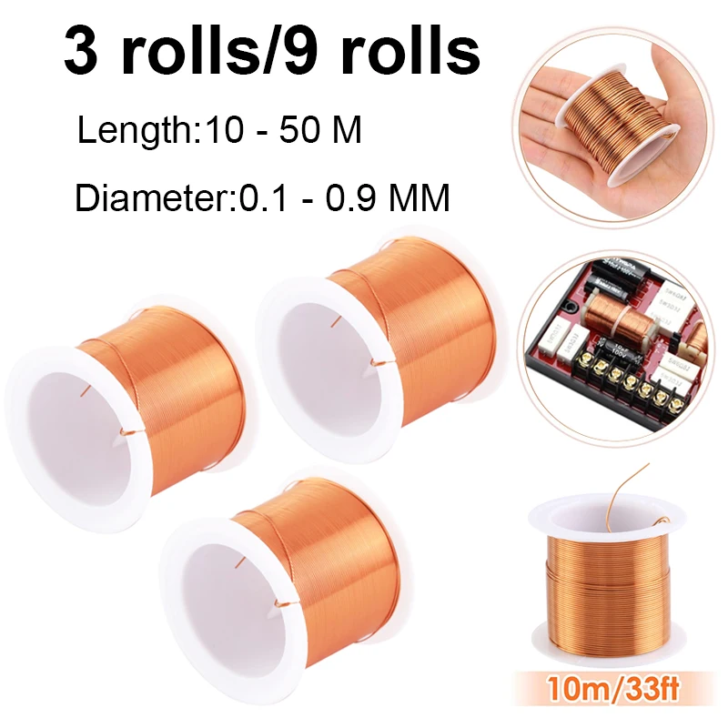 3-9pcs-copper-paint-wire-0-1mm-0-9mm-cable-copper-wire-electromagnetic ...