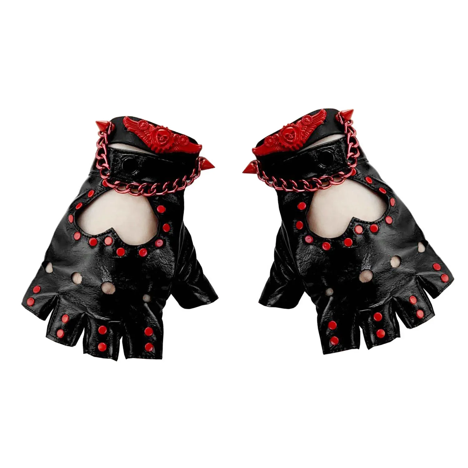 Retro-Red-Rivet-Leather-Gloves-Skull-Punk-Dancing-Fingerless-Gloves ...