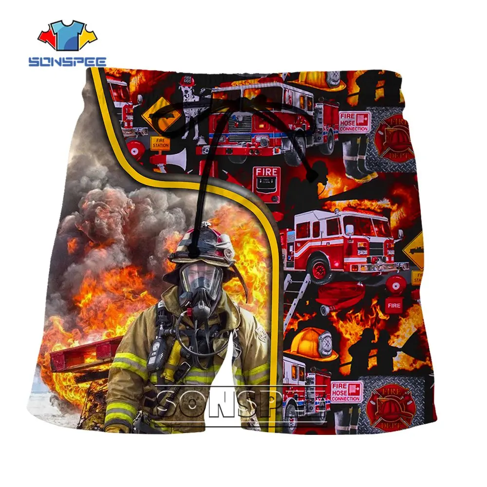3D Printed Firefighter Fireman Shorts Men Women Oversized Trend Elastic ...