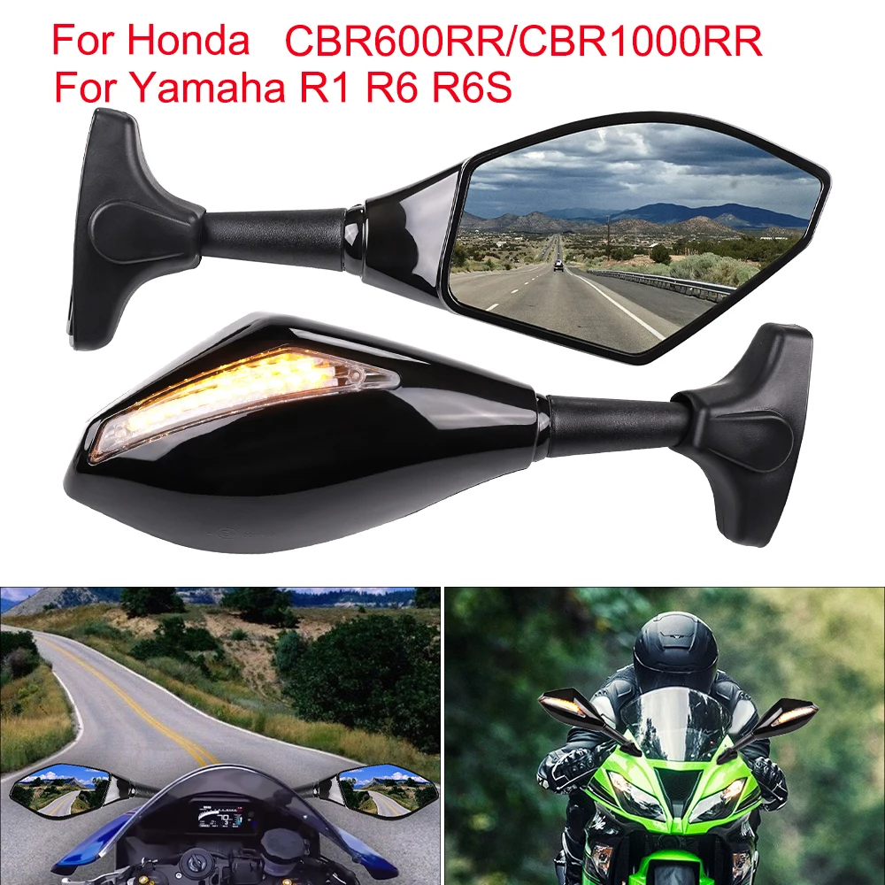 Motorcycle-Rearview-Mirrors-with-LED-Turn-Signals-For-Honda-CBR600RR ...