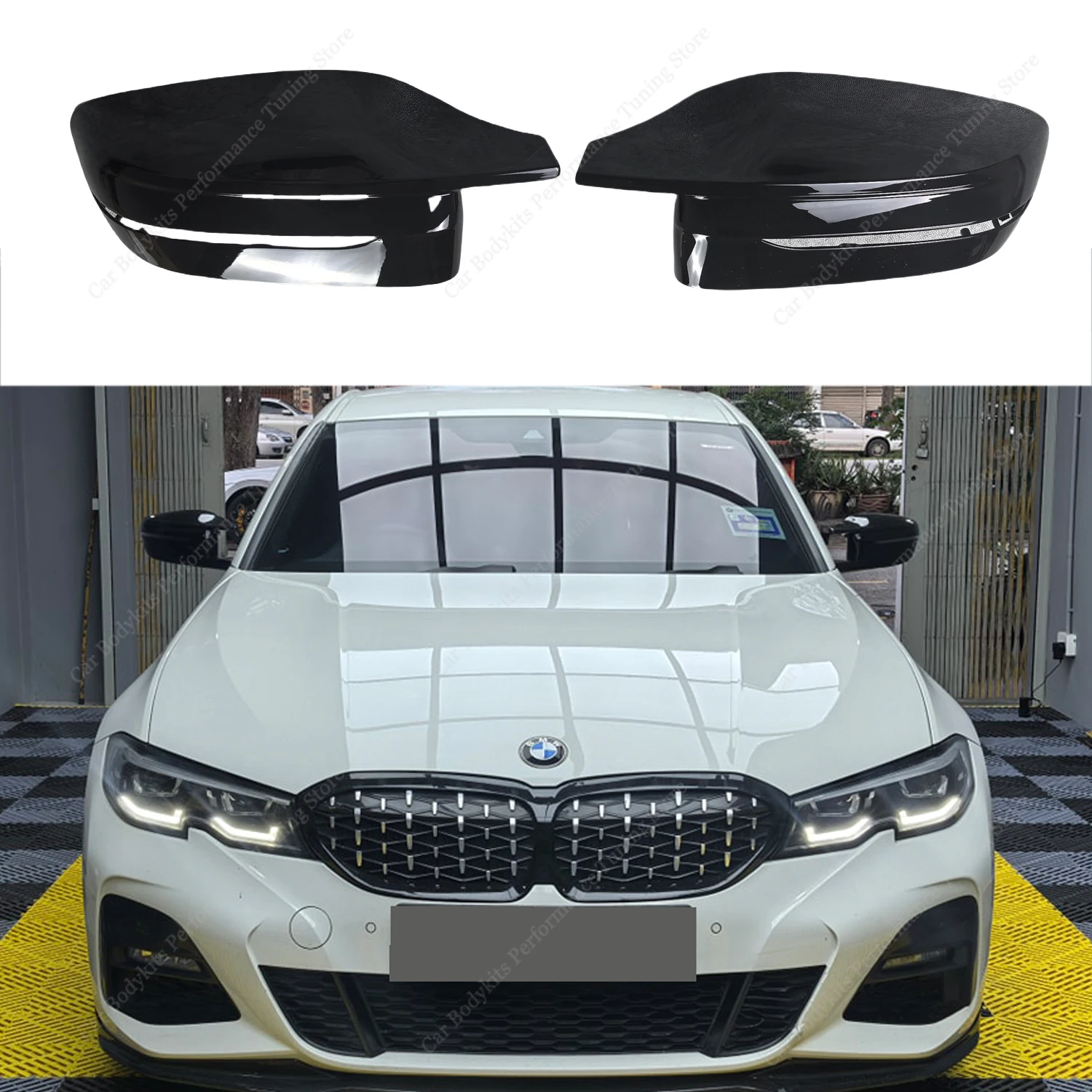 2pcs M Style Gloss Black Car Rear View Mirror Cover Caps Trim Shell ...