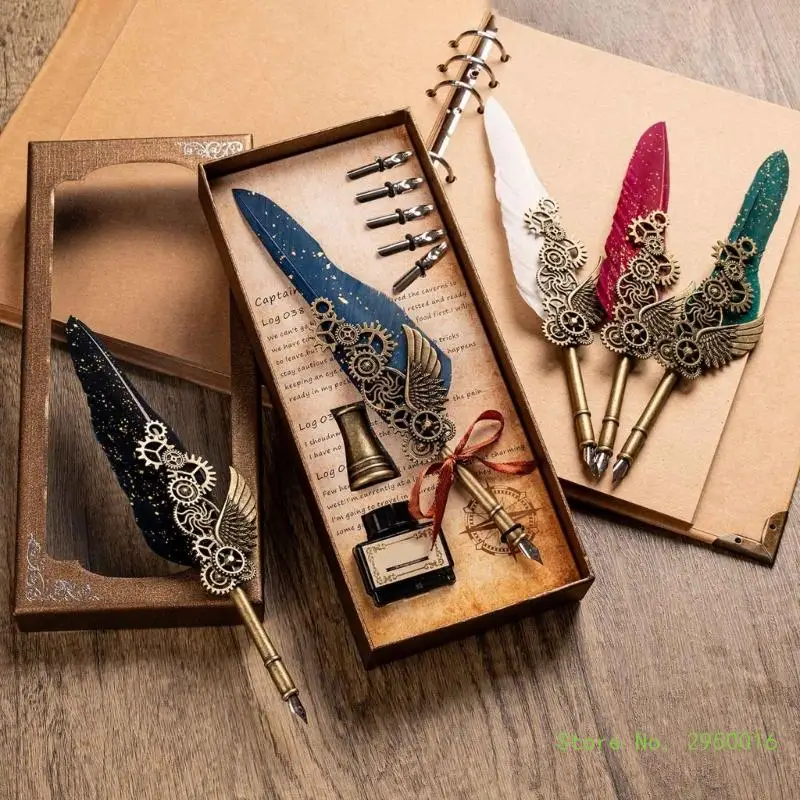 Feather-Calligraphys-Writing-Pen-Quill-Feather-Pen-and-Inks-Set ...